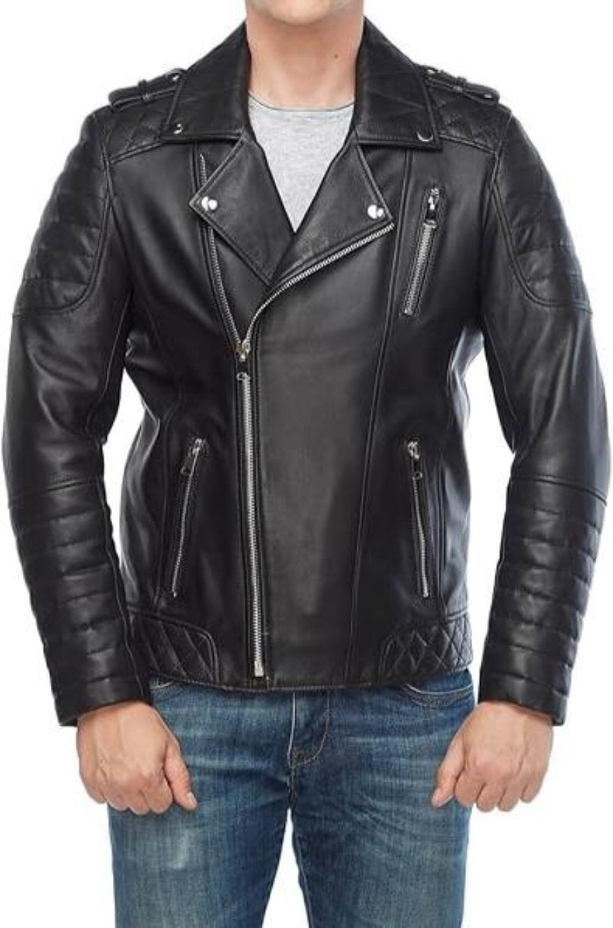 Daring Diamond-Quilted Mens Black Leather Moto Jacket | ChersDelights ...