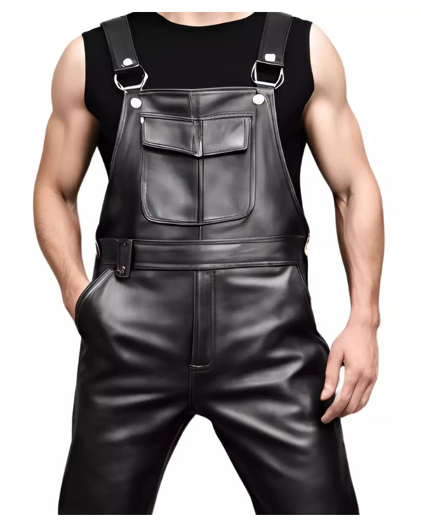 Mens Black Leather Overalls High-End Style Meets Bold Fashion ...