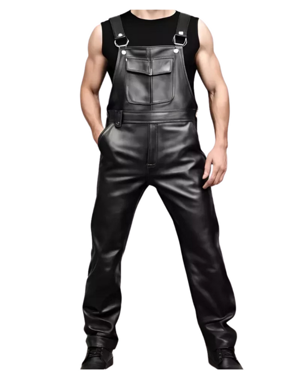 Mens Black Leather Overalls High-End Style Meets Bold Fashion ...