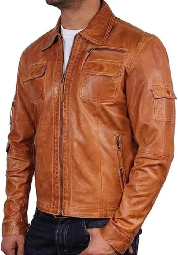 Designer Camel Leather Jacket | Genuine Napa Sheepskin- ChersDelights ...