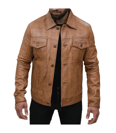 Classic Tan Leather Trucker Jacket | Handmade Quality - ChersDelights ...