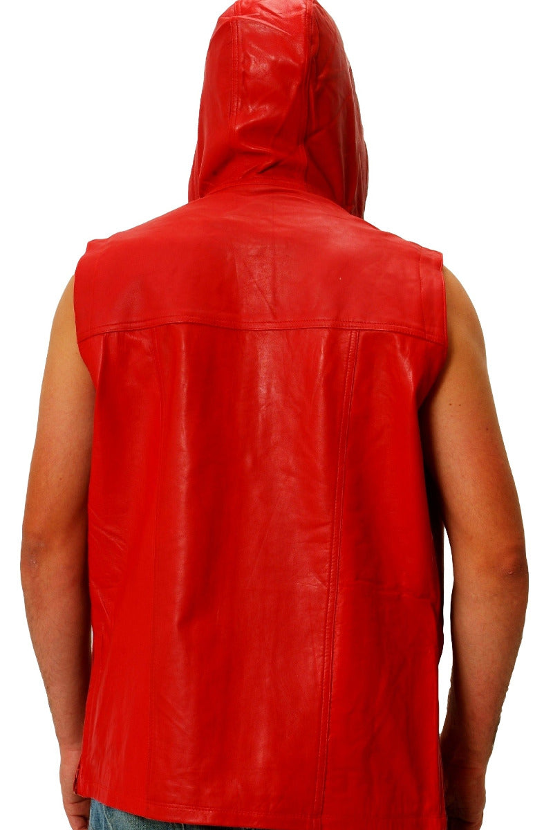 Captivating Mens Hooded Leather Vest in Red for Modern Trendsetters ...