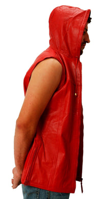Captivating Mens Hooded Leather Vest in Red for Modern Trendsetters ...